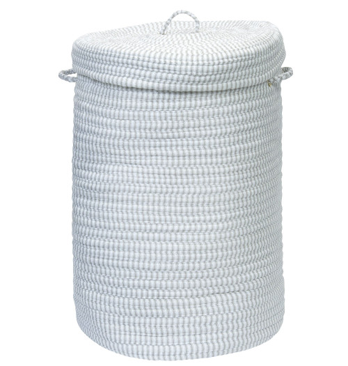 30" Gray & White Handmade Braided Hamper With Lid | Christmas Central