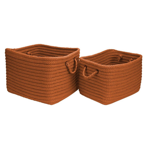 16" Tangerine Orange Rustic Rectangular Braided Storage Basket ...