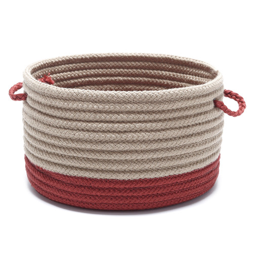 12" Brick Red Rustic Round Braided Storage Basket | Christmas Central