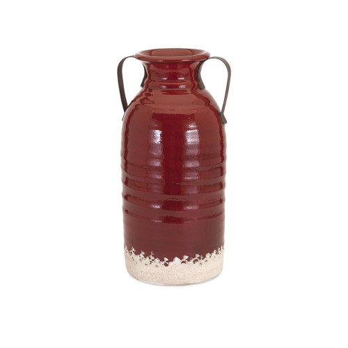 18.5" Small Deep Red Vermont Vase with Metal Handles | Christmas Central