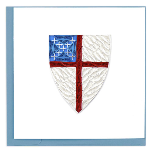 6" Blue & White Episcopal Shield Square Greeting Card | Christmas Central