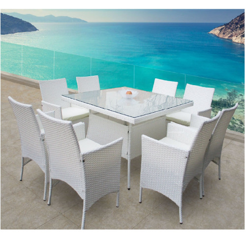 PENINSULA 9 PIECE PATIO DINING SET in WHITE WICKER | Christmas Central