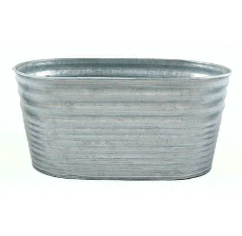 9" Silver Color Galvanized Oblong Tin Container | Christmas Central
