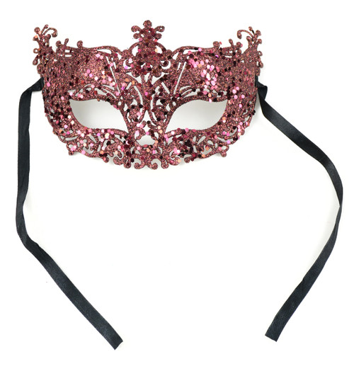 9" Bronze Decorative Glitter Half Mask with Ties | Christmas Central