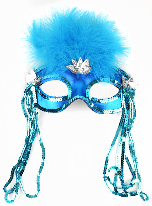7.5" Turquoise Blue Half Mask with Sequins | Christmas Central