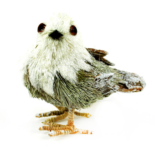 4" White & Green Frosted Faux Finish Decorative Sisal Bird | Christmas ...