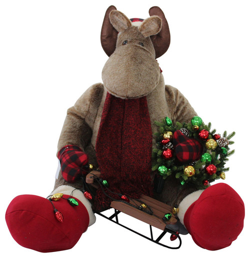 34" Red & Tan Christmas Sitting Moose Inflatable | Christmas Central