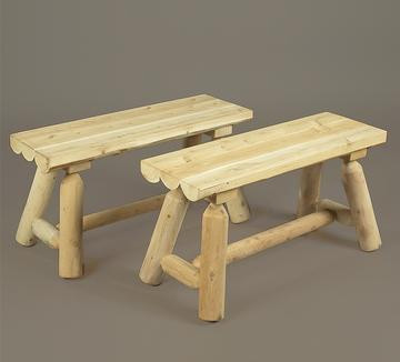 Pack of 2 Outdoor Dining Natural Cedar Log-Style Straight Benches 36 ...