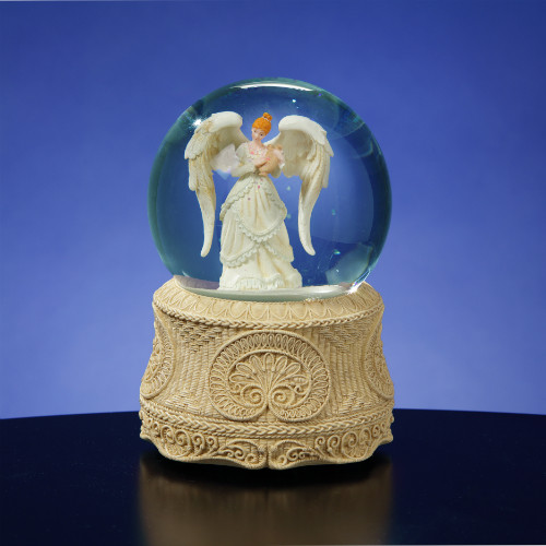 6" Musical Christmas Angel Playing Harp Water Globe Glittering Snow ...