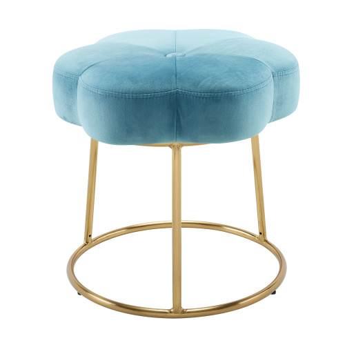 Floral Accent Vanity Stool - 17.75" - Blue & Gold | Christmas Central