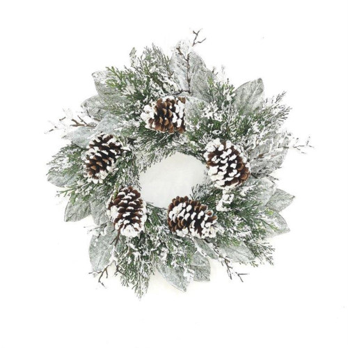 Flocked Cedar & Magnolia Leaf Artificial Christmas Wreath - 22" - Unlit ...