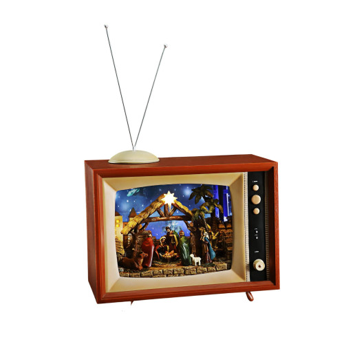 LED Cascading Snow Screen Nativity in Retro Christmas TV Decoration ...