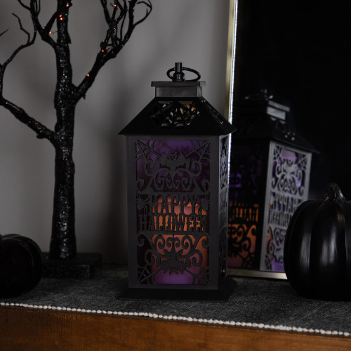 LED Lighted Bats "Happy Halloween" Candle Lantern - 11" | Christmas Central