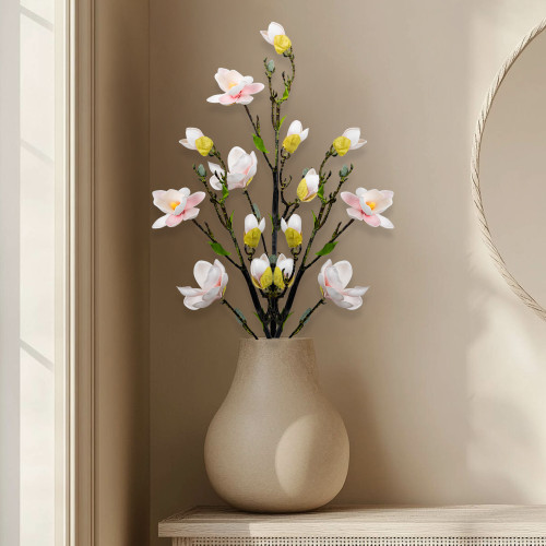 Magnolia Artificial Floral Sprays- 33" - White & Pink - Set of 4 ...