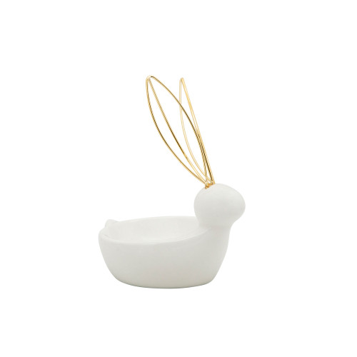 Bunny Shaped Ceramic Trinket Tray - 5.5" - White & Gold | Christmas Central