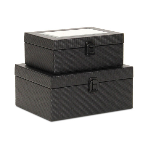 Woven Pattern Mirrored Storage Box Set - 10.25" - Black - Set of 2 ...