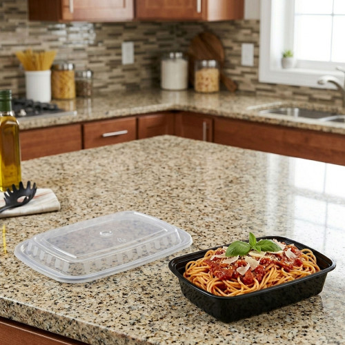 150-Count 24 oz. Black Microwave Plastic Rectangular Take Out ...