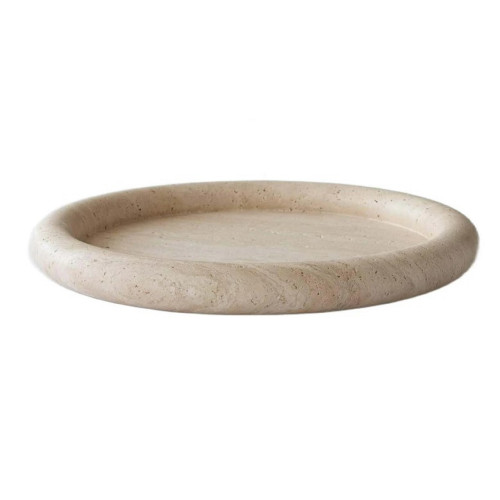 Small Round Travertine Serving Tray - 8" - Cream | Christmas Central