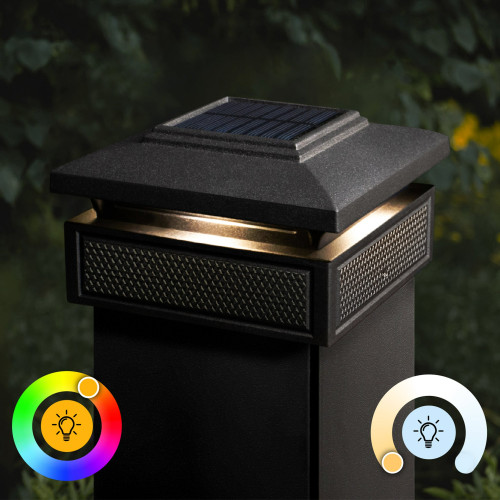 Smart Solar Powered Outdoor Post Cap - 6" - Black | Christmas Central