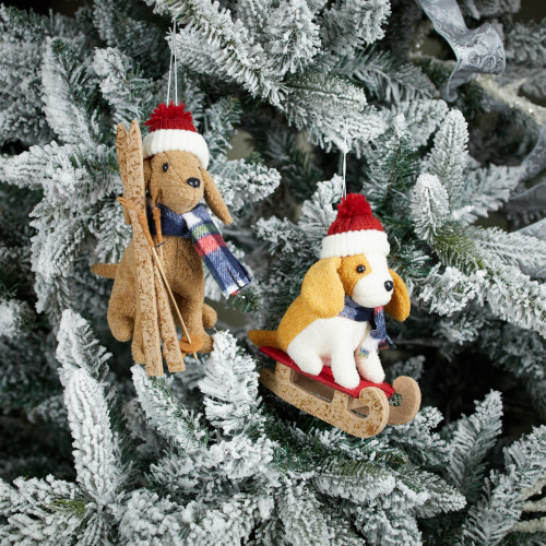 Plush Ski & Sled Dog Christmas Ornaments - 7.25" - 6ct | Christmas Central