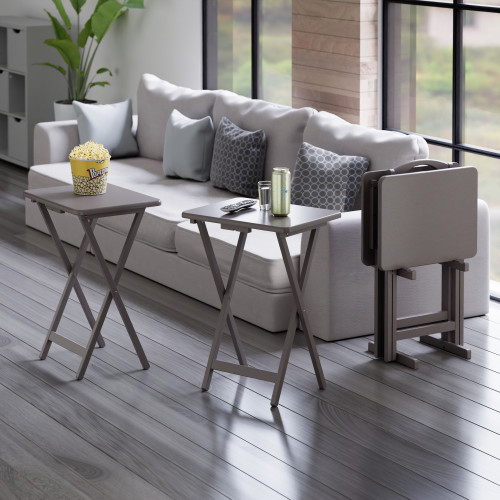 Rectangular Folding Snack Tables with Rack - 30.75" - Oyster Gray - 5pc ...