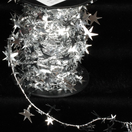 Silver Star Wired Craft Ribbon Garland 1" x 108 Yards | Christmas Central
