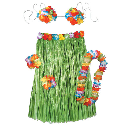 Pack of 6 Green & Red Child Girl Hawaiian Hula Dancer Costume Sets ...