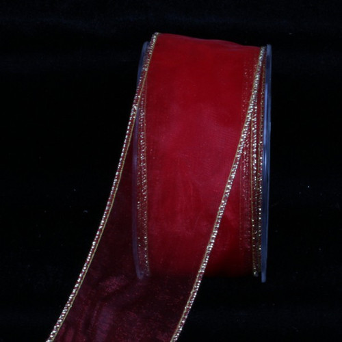 Ruby Red & Gold Solid Wired Craft Ribbon 2" x 27 Yards | Christmas Central