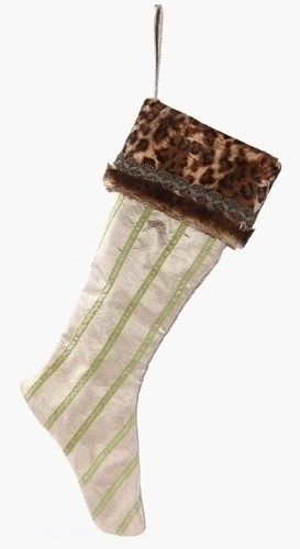 26" Brown & Green Striped Leopard Print Christmas Stocking | Christmas ...