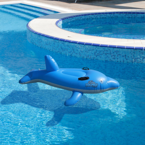61" Inflatable Blue Ride-On Dolphin Children's Swimming Pool Float ...