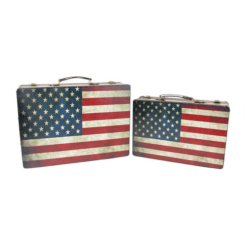 Set of 2 Rustic American Flag Rectangular Wooden Decorative Storage ...