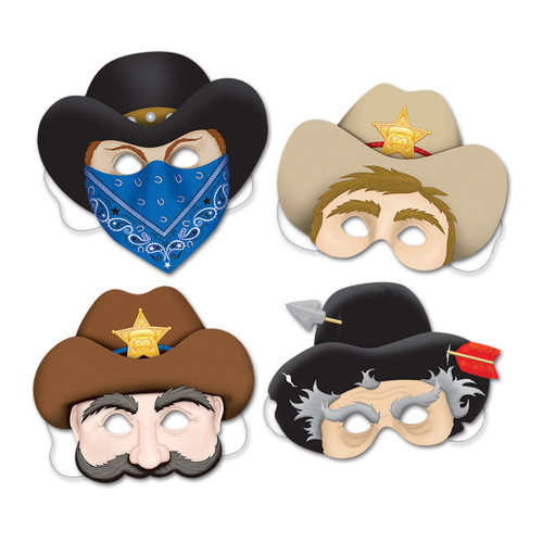 Club Pack of 12 Western Cowboy & Sheriff Halloween Masks with Elastic ...