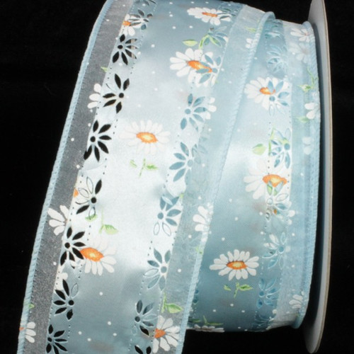 Blue & White Embossed Marguerite Wired Craft Ribbon 2.5" x 20 Yards ...