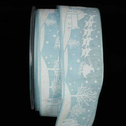 Ice Blue & White Santa on Sleigh Wired Craft Ribbon 1.5" x 27 Yards ...