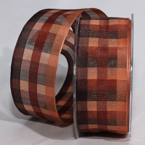 Brown & Cantaloupe Orange Plaid Wired Craft Ribbon 1.5" x 50 Yards ...