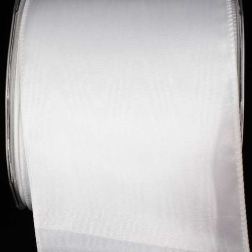 White Solid Moire Wired Craft Ribbon 4" x 20 Yards | Christmas Central