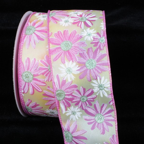 Yellow & Pink Floral Wired Craft Ribbon 2.5" x 40 Yards | Christmas Central