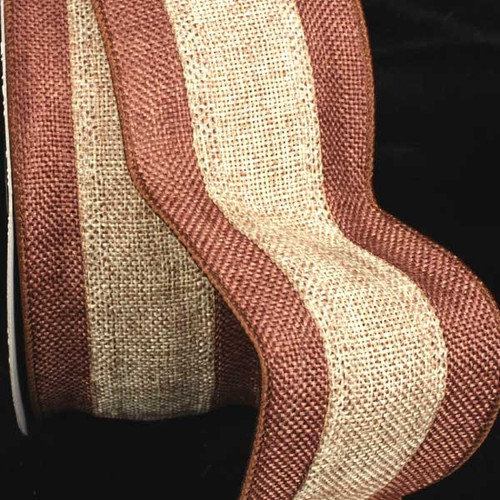 Brown & Tan Striped Burlap Wired Craft Ribbon 3" x 20 Yards | Christmas ...