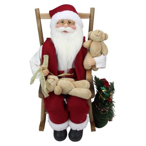 14.75" Santa Claus in a Rocking Chair with Teddy Bears Figurine ...