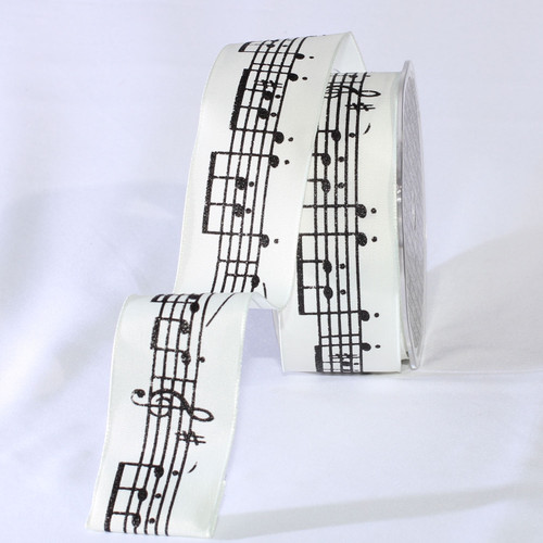 Ivory Music Note Print Wired Craft Ribbon 1.5" x 44 Yards | Christmas ...