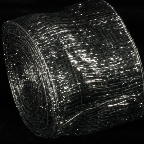 Black & Silver Sinamay Abaca Fiber Ribbon 3" x 64 Yards | Christmas Central