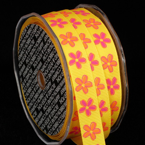 Yellow & Pink Floral Craft Ribbon 0.5" x 54 Yards | Christmas Central