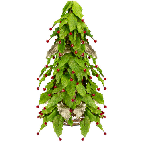 Holly Leaves & Berries Artificial Christmas Cone Tree - Unlit - 18 ...