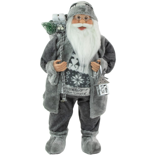 24" Gray & White Santa Claus with Lantern Christmas Figure | Christmas ...