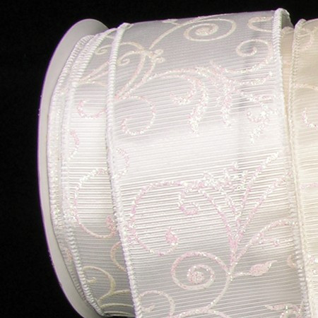White Glitter Wired Craft Ribbon 2.5" x 40 Yards | Christmas Central