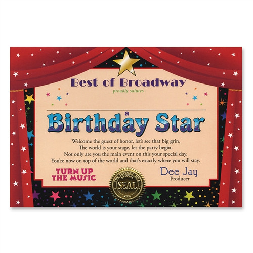 Pack of 6 ''Birthday Star'' Certificates 5'' x 7'' | Christmas Central