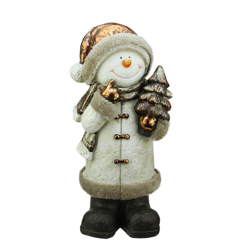 20" Bronze & Cream Glitter Thinking Snowman Christmas Table Top ...
