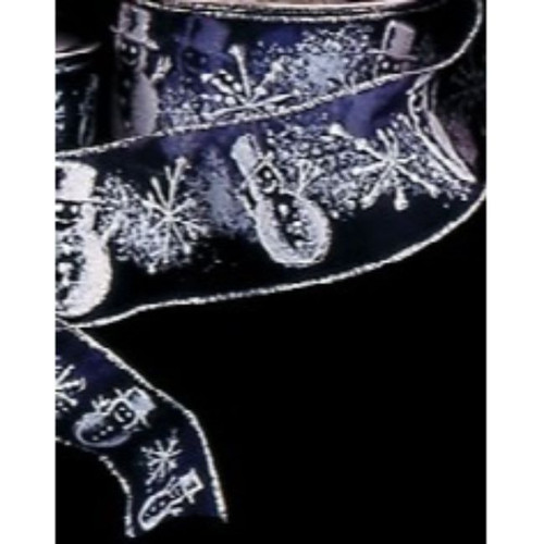 Navy Blue & Silver Happy Snowman Sheer Wired Craft Ribbon 2.5" x 20 ...