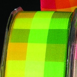 Neon Green & Yellow 3-Way Checkered Wired Craft Ribbon 1.5" x 27 Yards ...