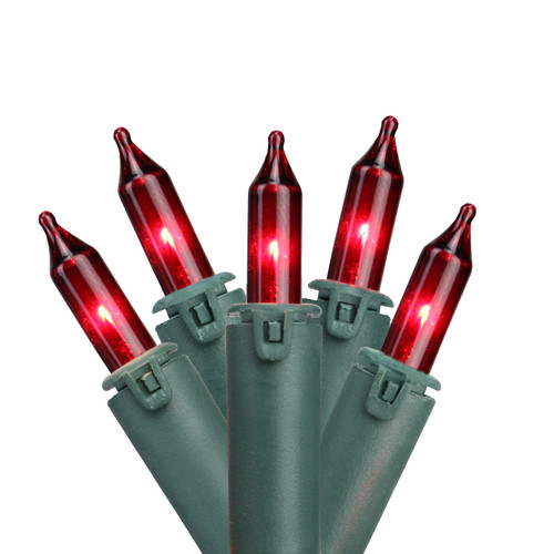 Set of 100 Red Commercial Grade Mini Christmas Lights | Green Wire ...